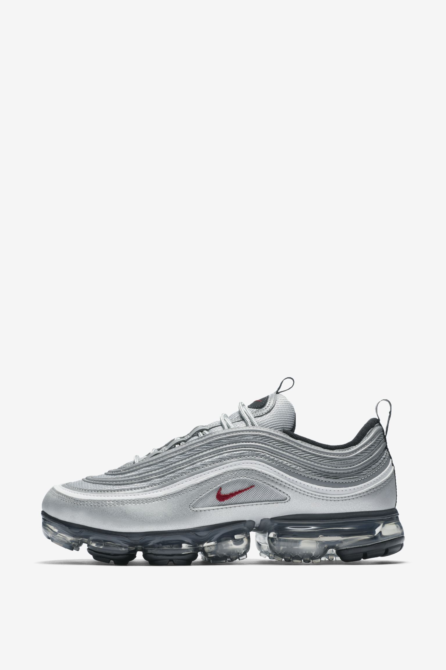Fecha de lanzamiento de las Nike Air VaporMax 97 "Metallic Silver & Varsity Red". Nike SNKRS